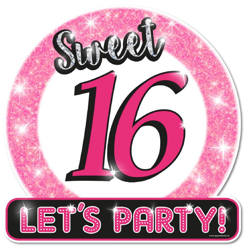 Deurbord sweet 16 lets party - 16 jaar verjaardag - Feestartikelen.nl