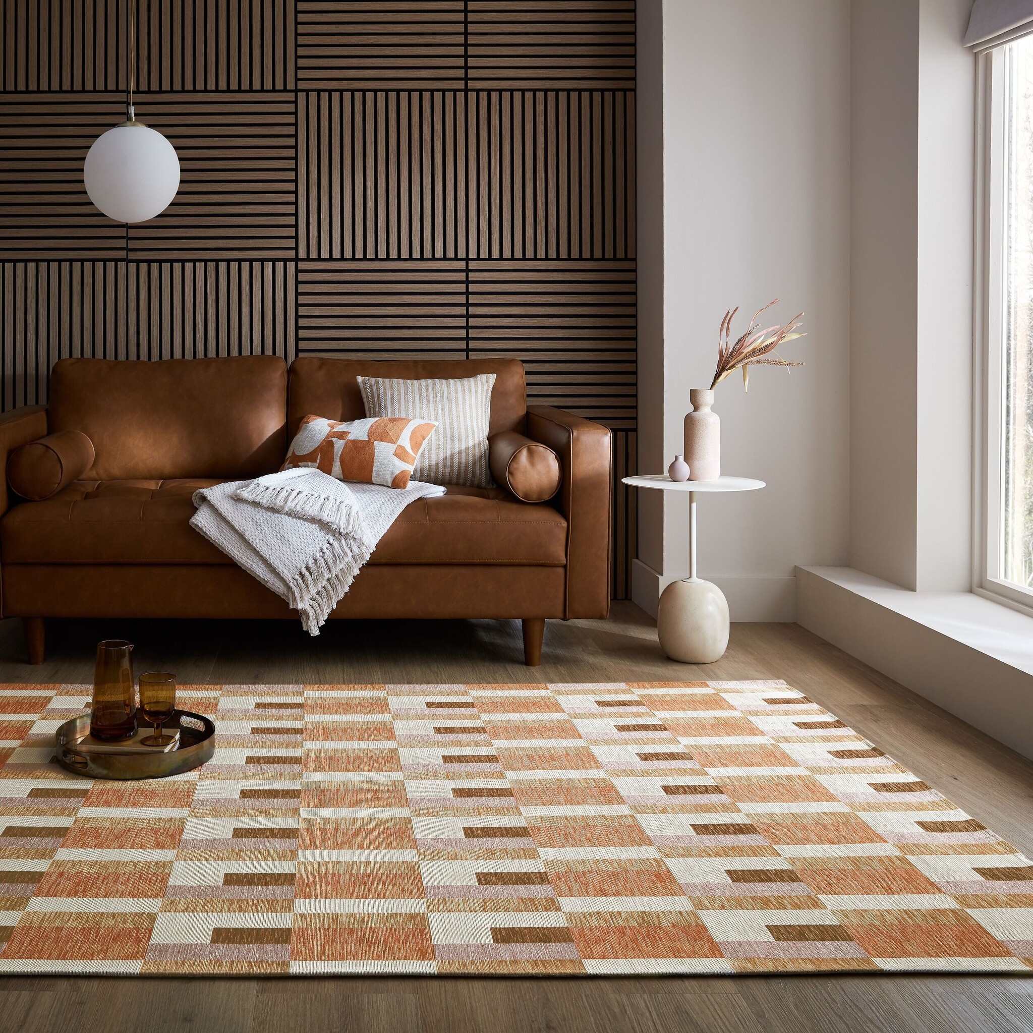 Laagpolig Vloerkleed Riley Block - Geometrisch - Terracotta - Flycarpets