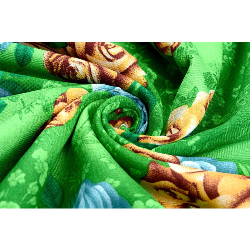 Viscose Large Roses Green - YES Fabrics