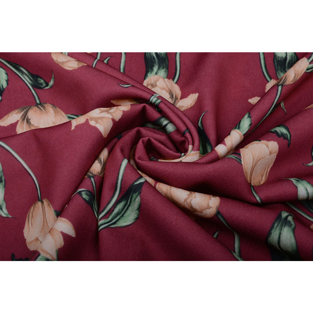 Scuba Crepe Printed Tulip Red - YES Fabrics