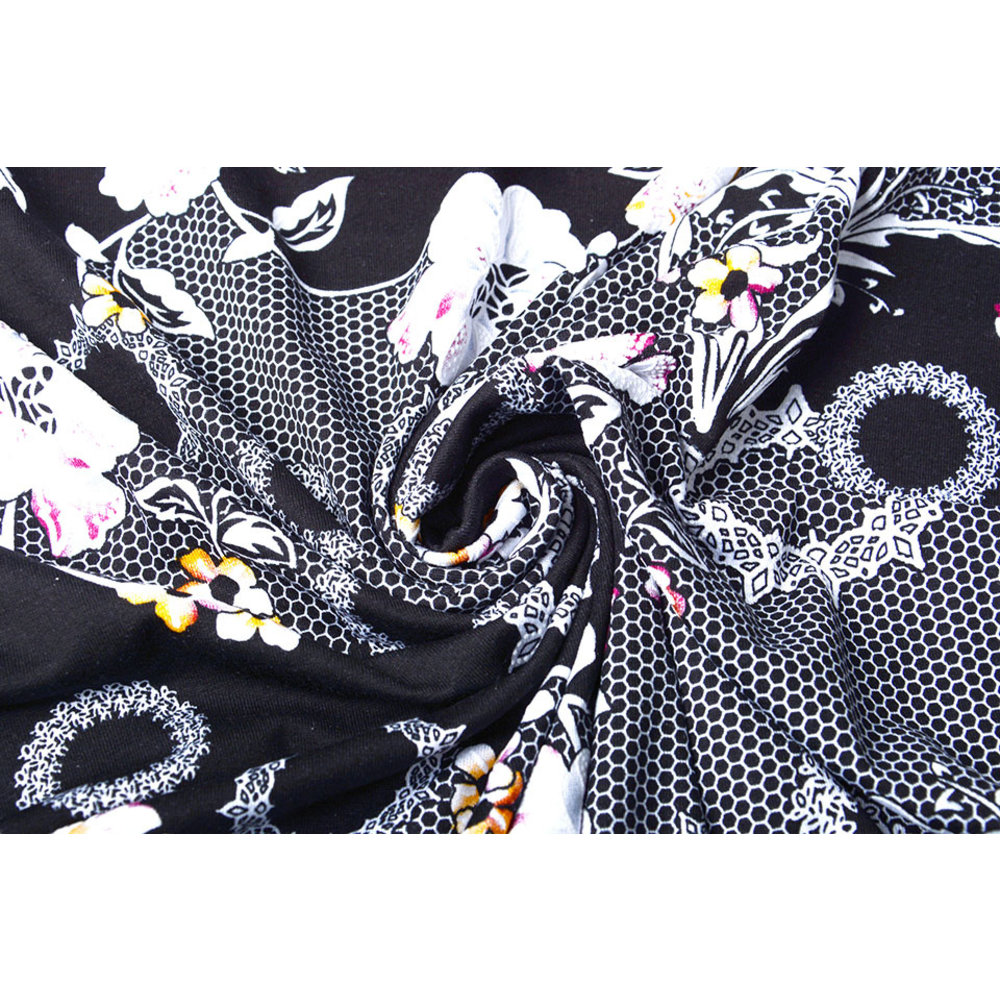 Viscose Jersey Lacquar Bunga Bloem Zwart - YES Fabrics