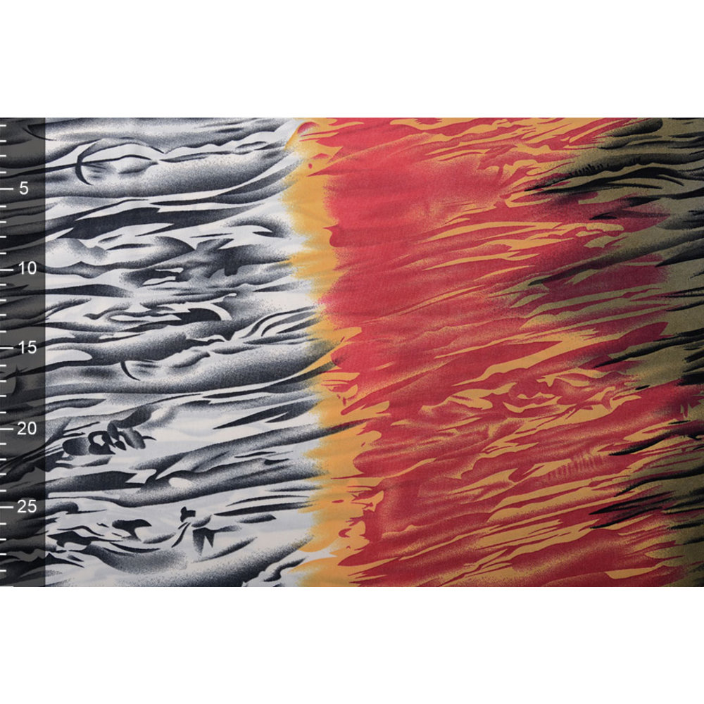 Lycra Vlammen Rood Grijs - YES Fabrics