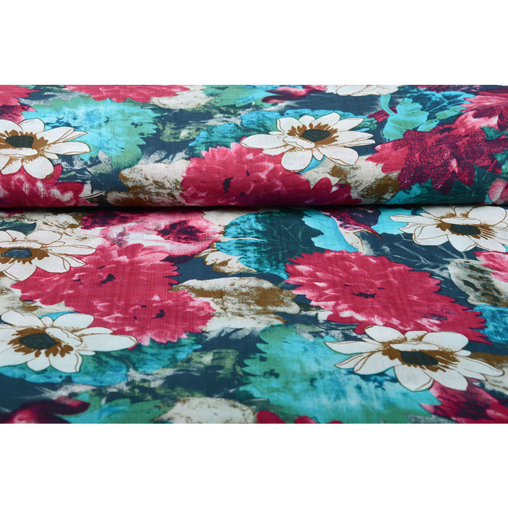 Cotton Viscose Water Lily Pink Blue - YES Fabrics