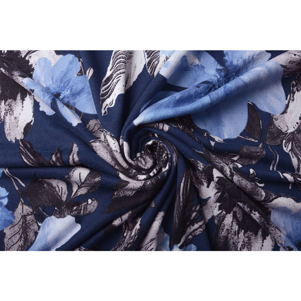 Jersey Stof Aquarel Bloemen Blauw - YES Fabrics