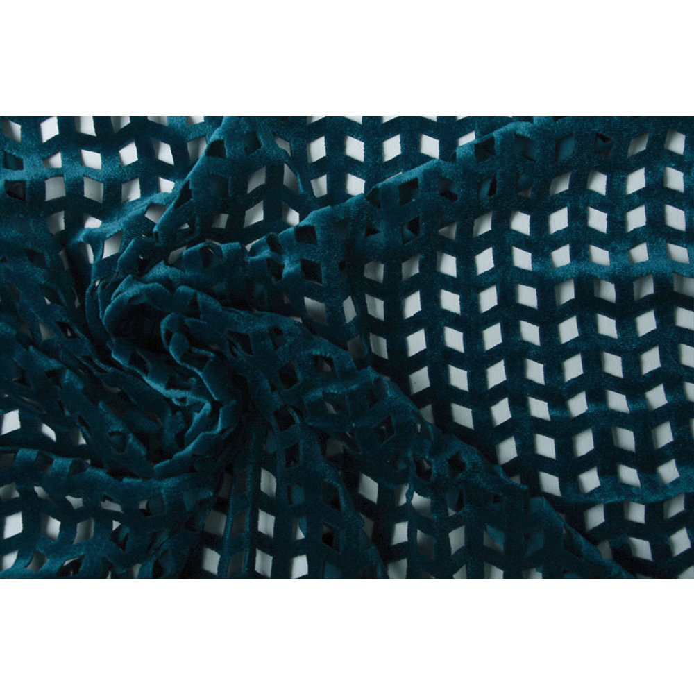 Velours Mesh Checks Petrol - YES Fabrics