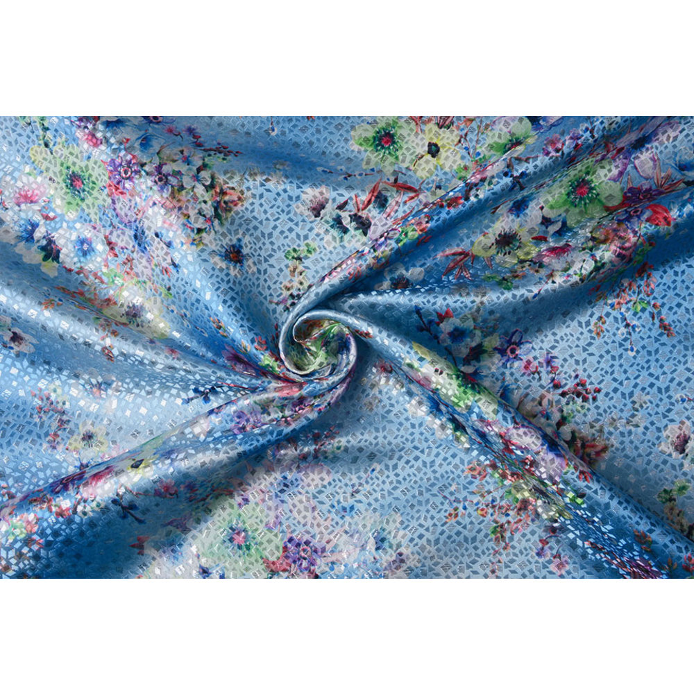 Brokat Rautmotiv Timanti Blau - YES Fabrics