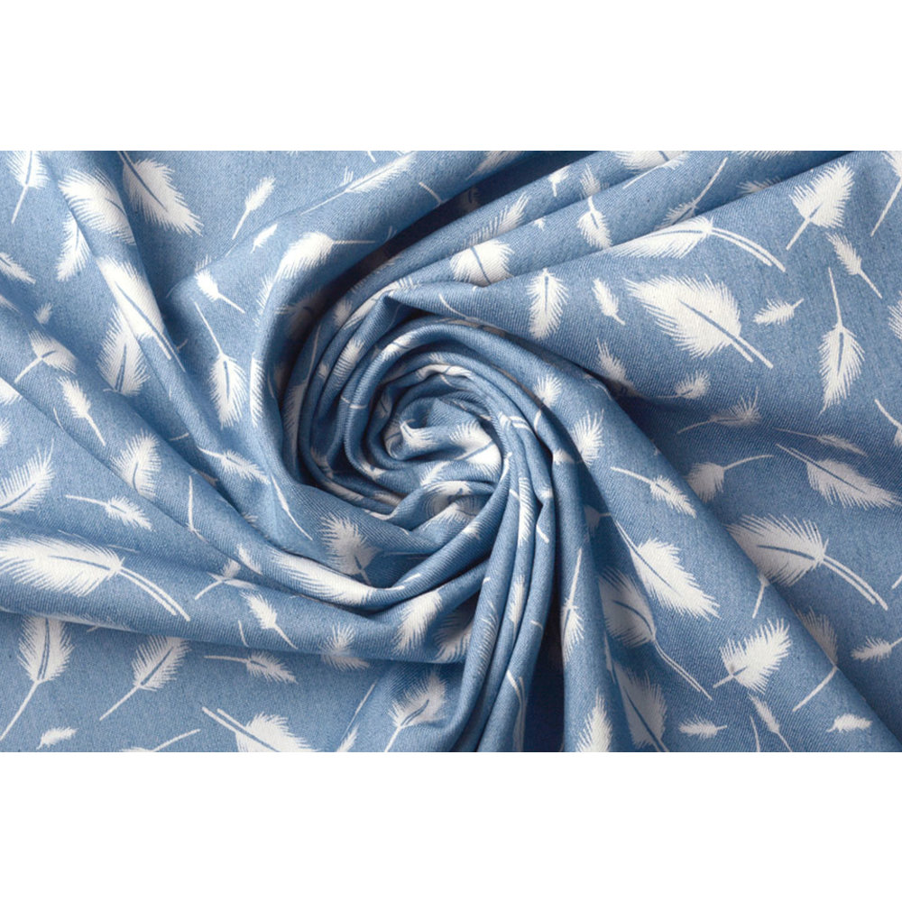 Printed Jeans Feather Light Blue - YES Fabrics