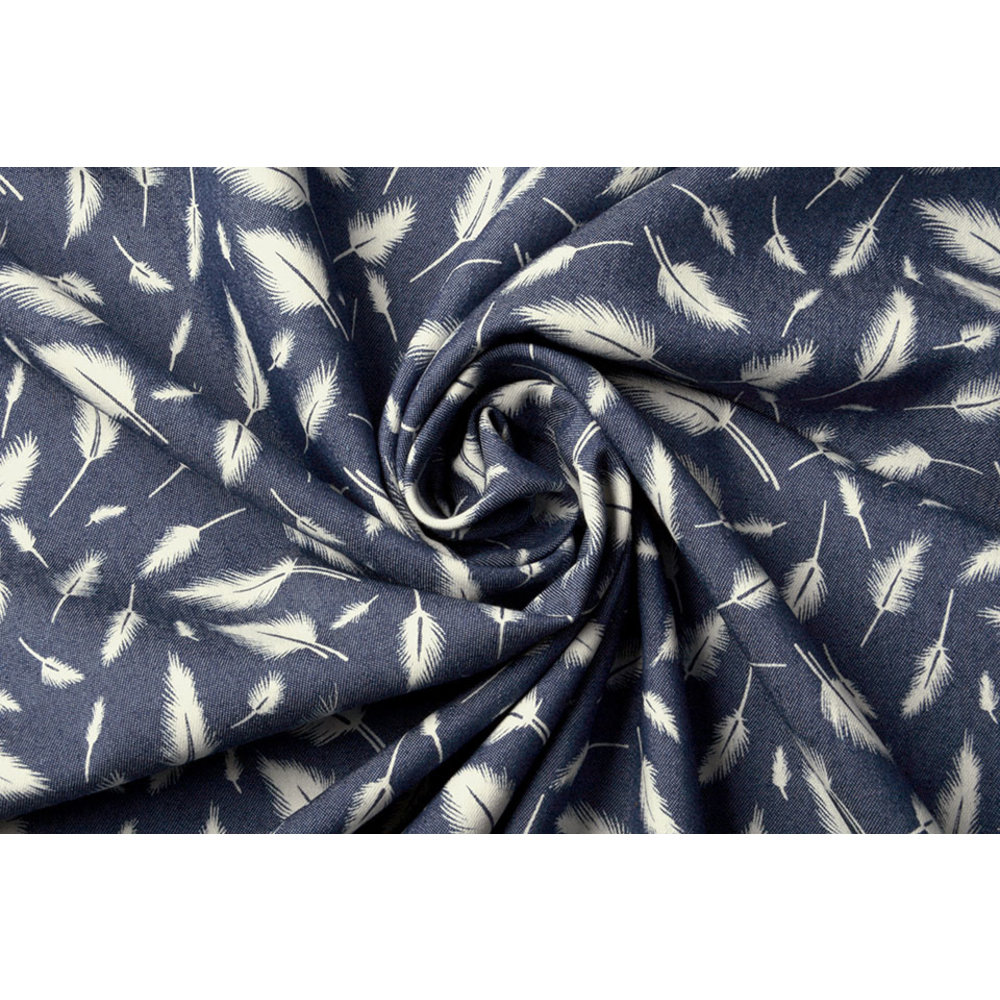 Printed Jeans Feather Dark Blue - YES Fabrics