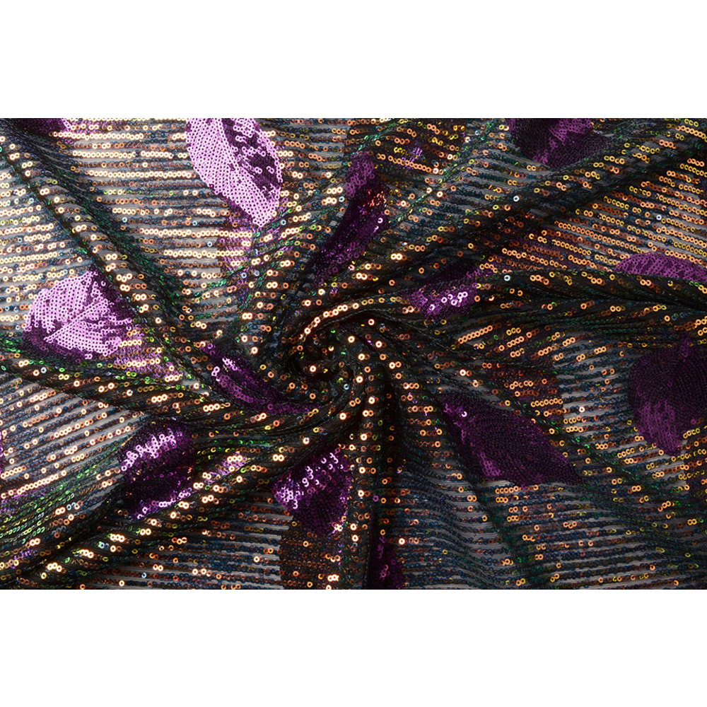 Sequins on Mesh Feather Purple - YES Fabrics