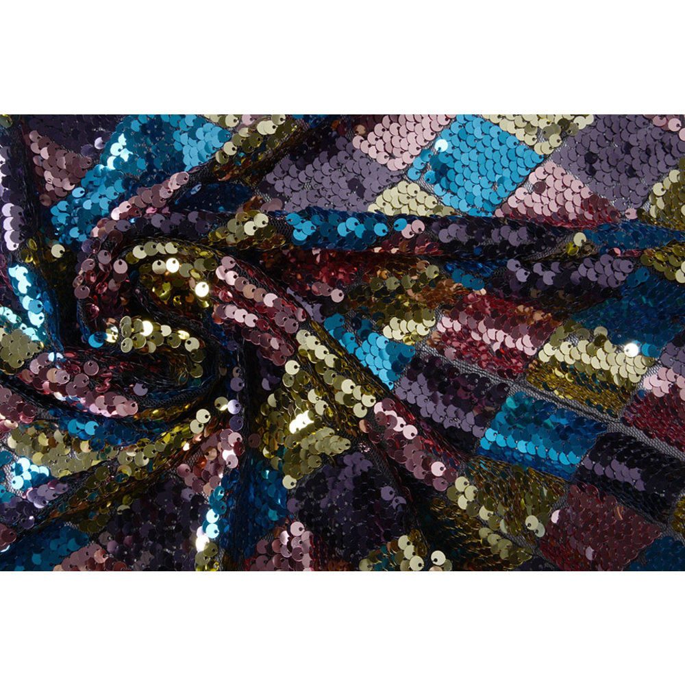 Sequins on Mesh Checks - YES Fabrics