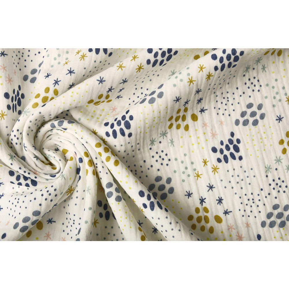 Baumwoll Musselin Stoff Punkte und Sterne Creme - YES Fabrics