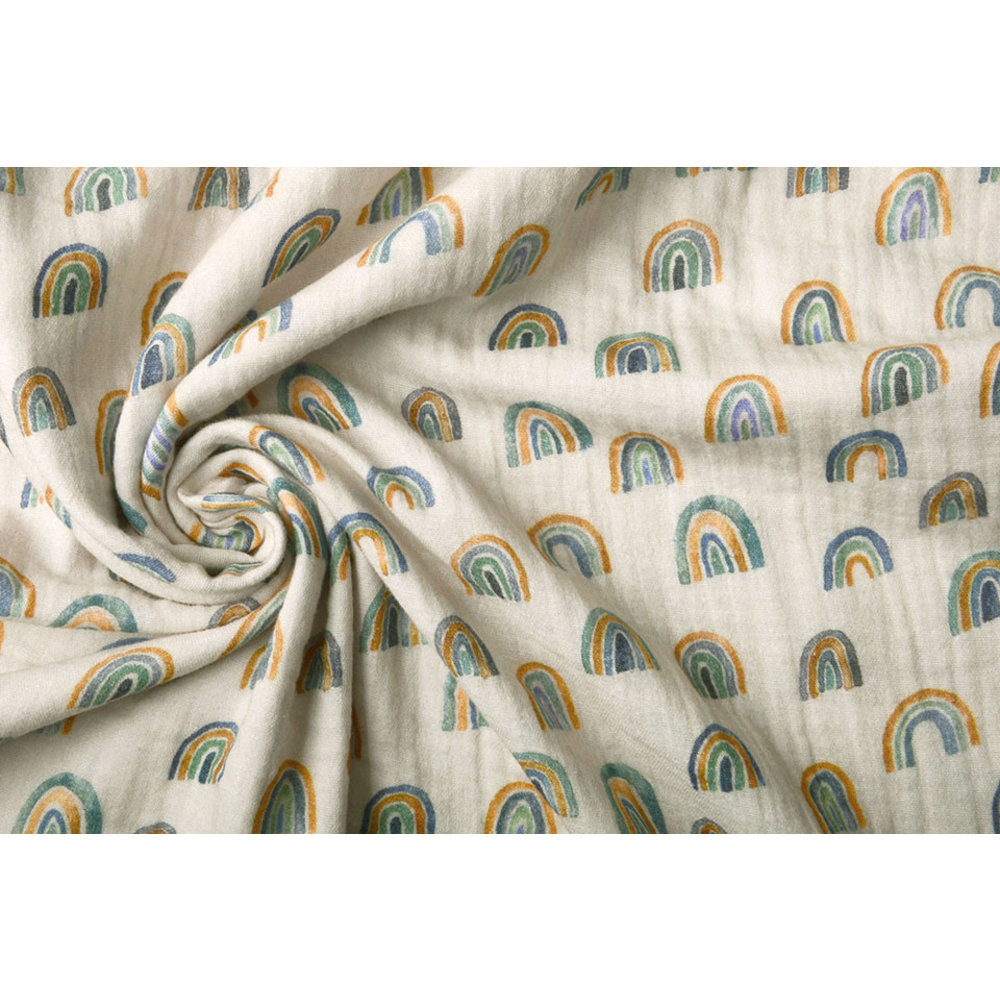 Baumwoll Musselin Stoff Regenbogen Hellgrau - YES Fabrics