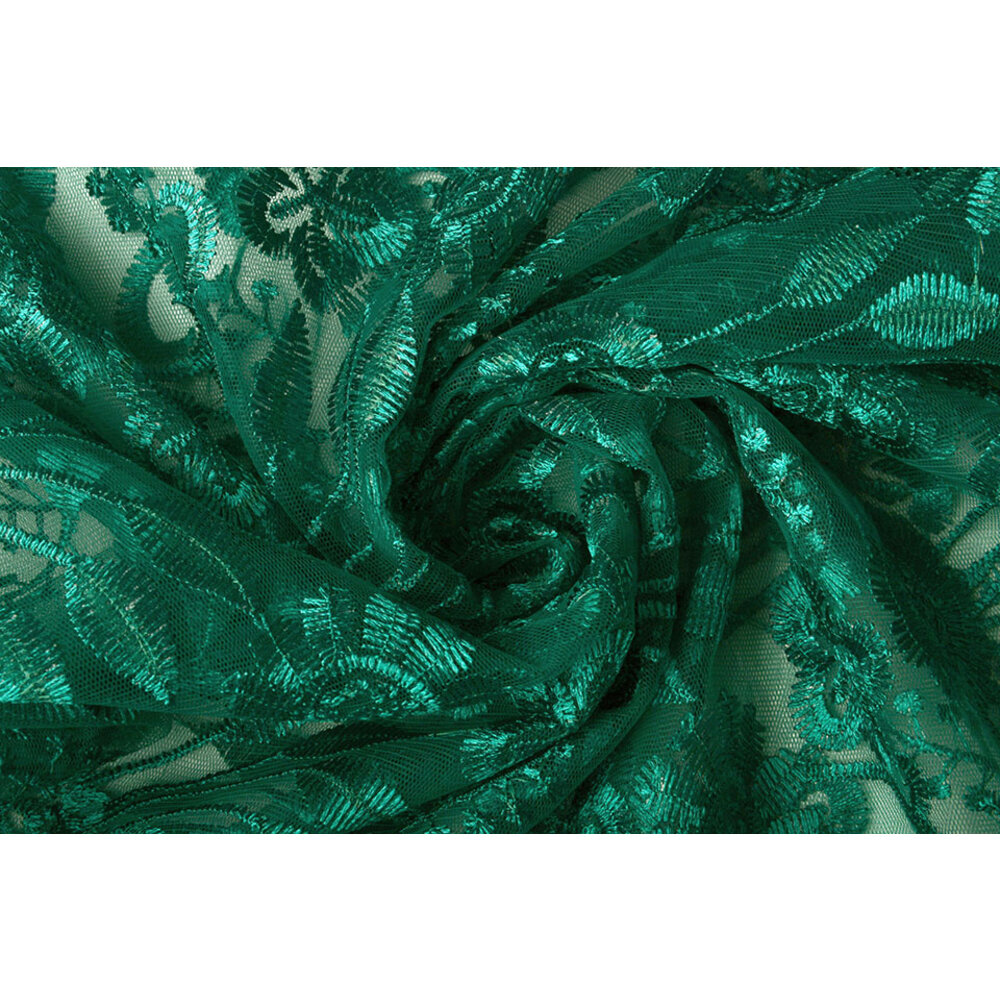 Mesh Embroidered June Bottle Green - YES Fabrics