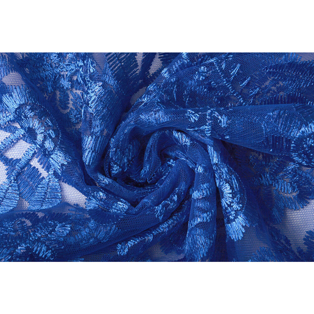 Netz Bestickt June Königsblau - YES Fabrics