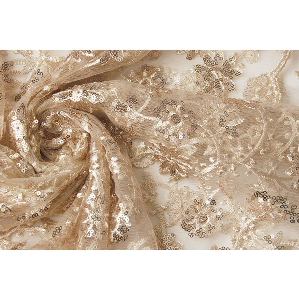 Mesh Embroidered Sequins Liz Champagne - YES Fabrics