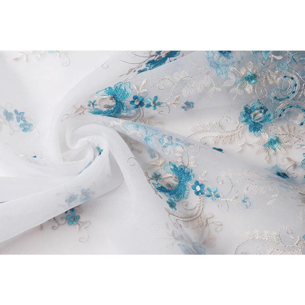 Embroidered Voile Aqua - YES Fabrics
