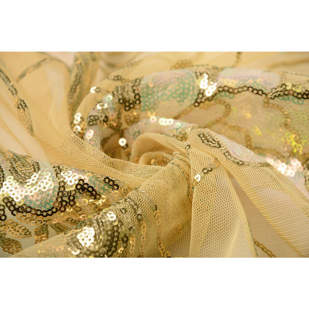 Sequins on Mesh Jamella Yellow Gold - YES Fabrics