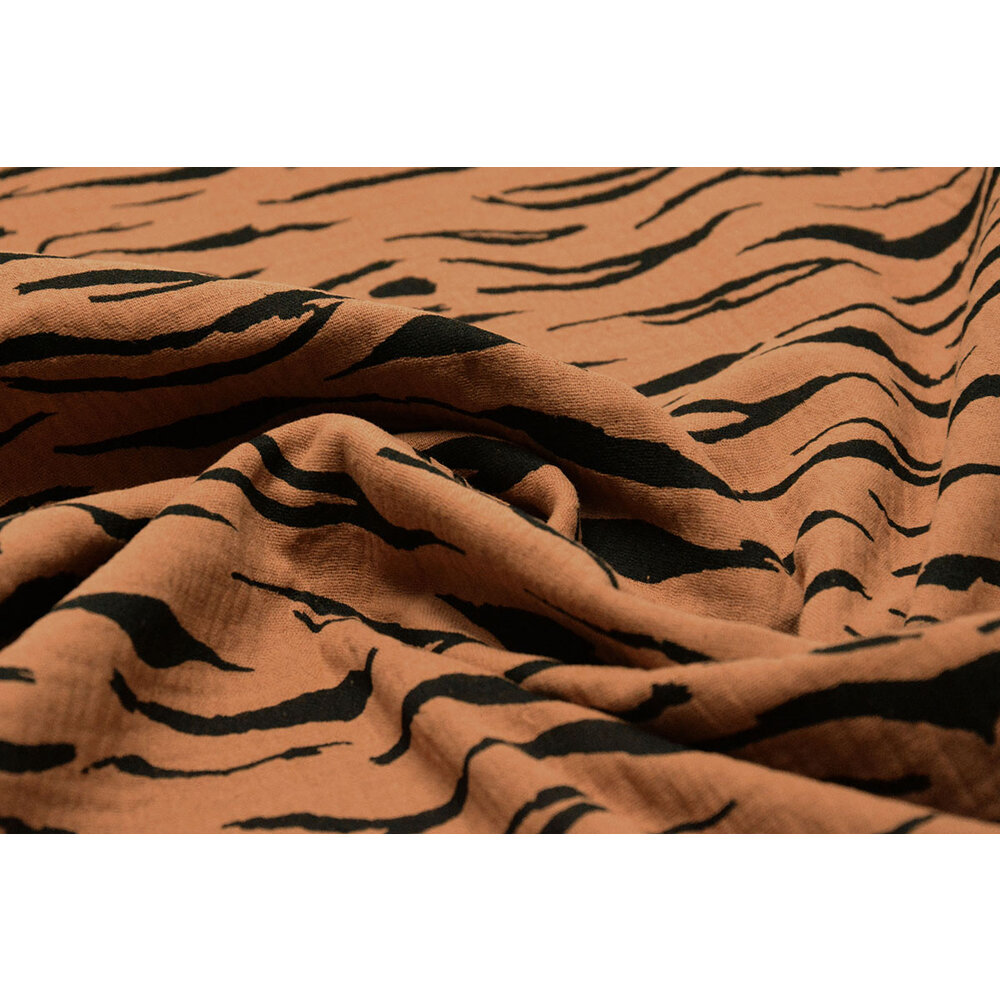 Baumwoll Musselin Stoff Zebramotiv Brique - YES Fabrics