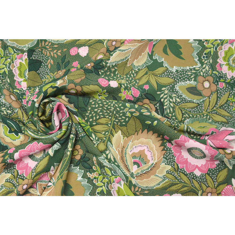 Crepe Printed Alango Green - YES Fabrics