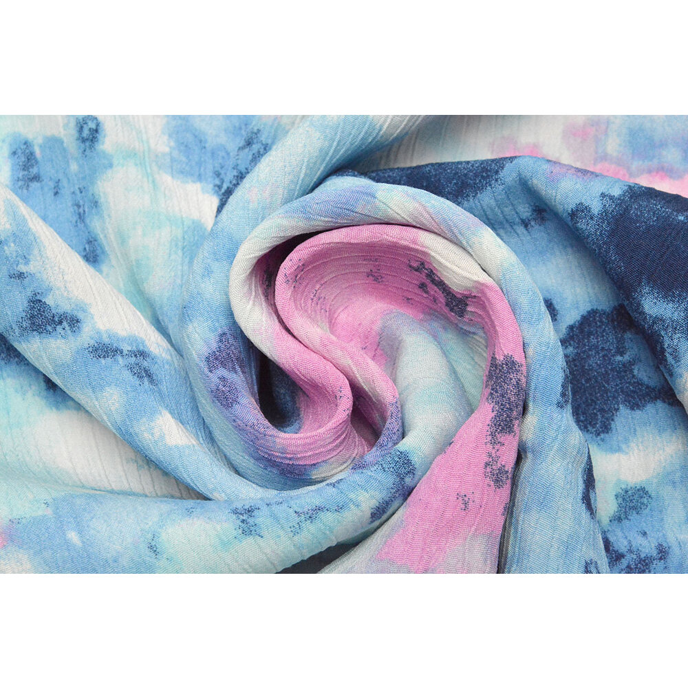 Crinkle Crêpe Printed Watercolor Blue - YES Fabrics