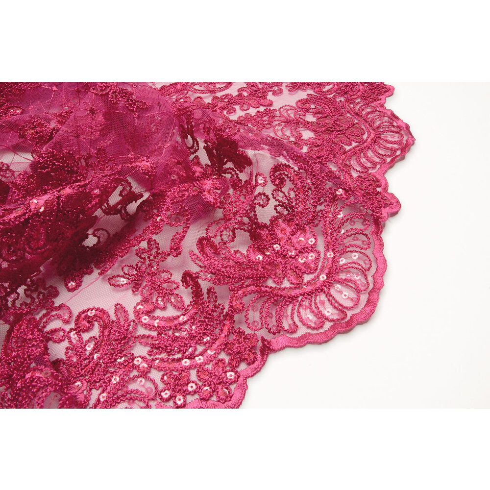Netz Bestickt Pailletten Quenya Fuchsia - YES Fabrics