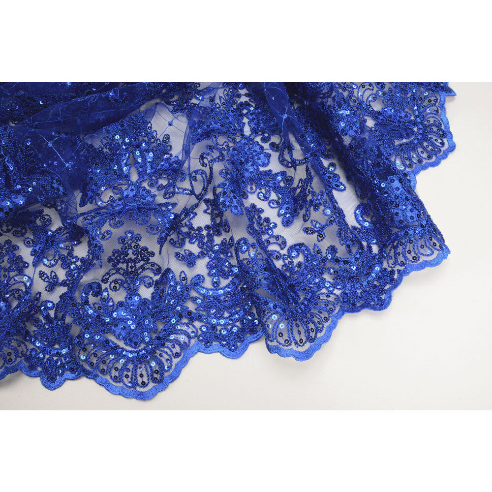 Mesh Embroidered Sequins Quenya Royal Blue - YES Fabrics