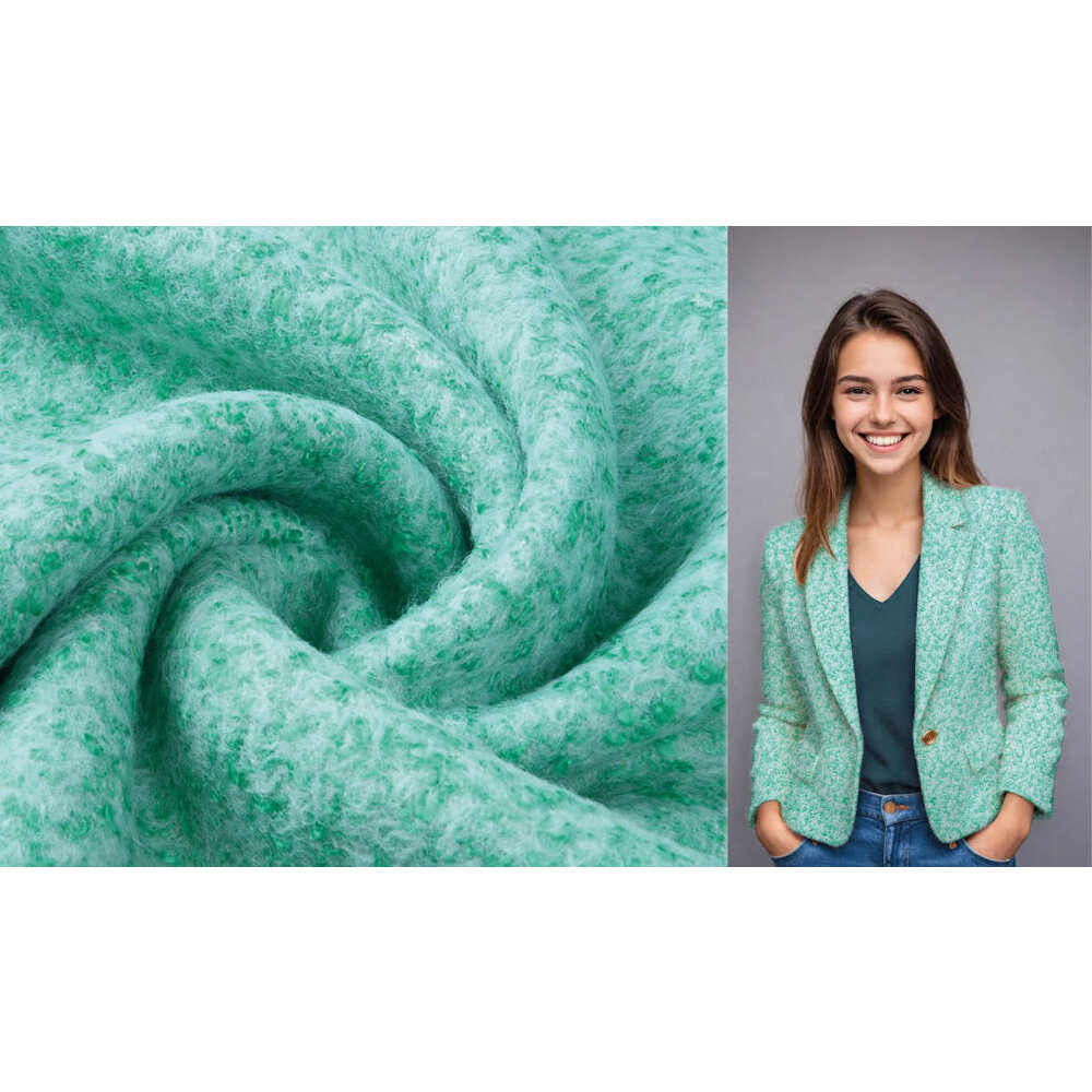 Gebreide Wollen stof Lanoso Mint Wit - YES Fabrics