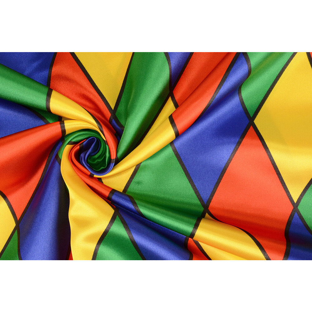 Poly Satin Printed Large Diamond Multi 1 - YES Fabrics