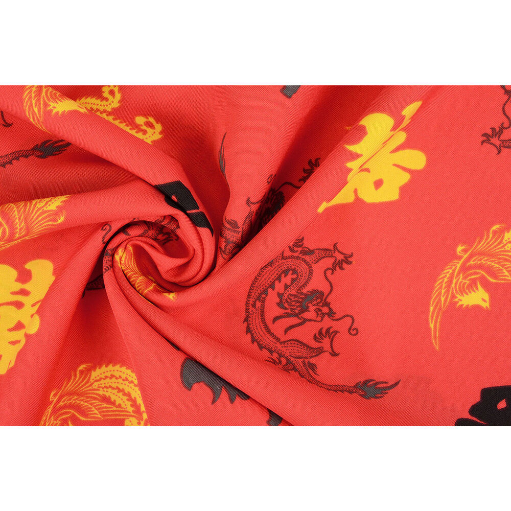 Bi-Stretch Printed Chinese Dragon Red - YES Fabrics