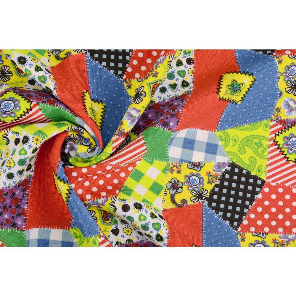 Bi-Stretch Bedrukt Patchwork Multi Color - YES Fabrics