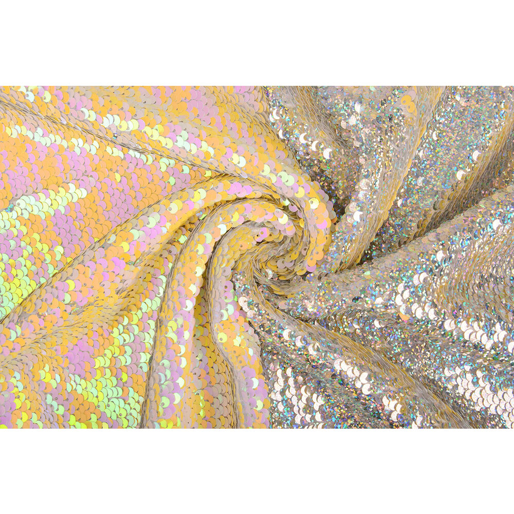 Reversible Sequin Fabric Pastel-Silver Glitter - YES Fabrics