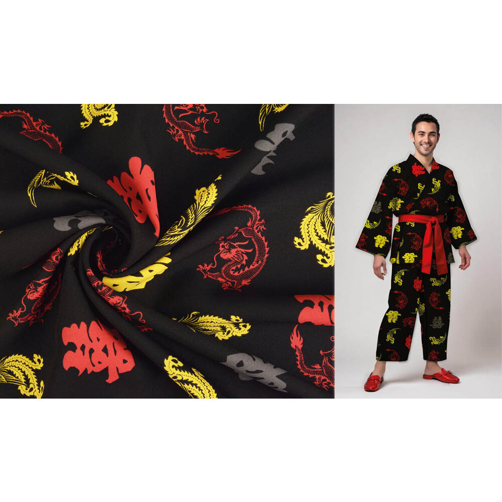 Bi-Stretch Printed Lucky Coin Black - YES Fabrics