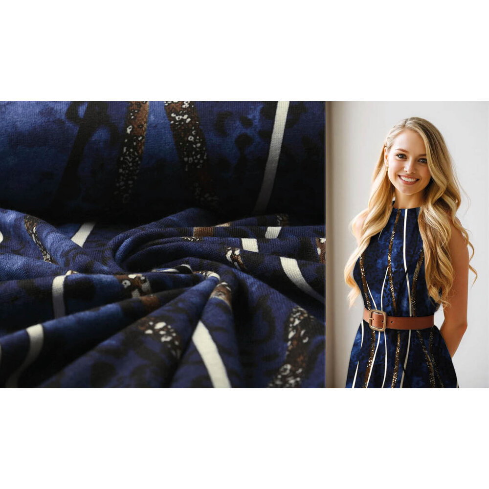 Jersey Fabric Panther Stripes Blue - YES Fabrics