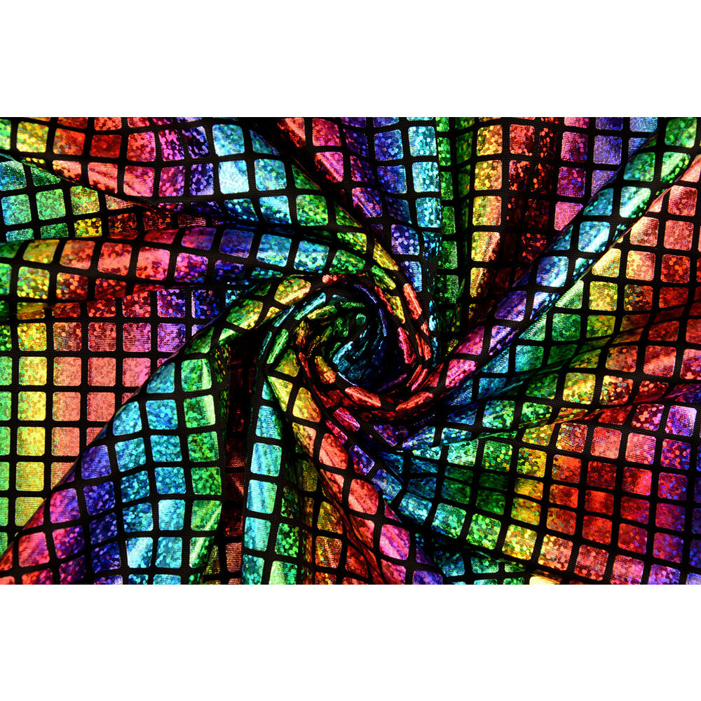 Lamé Regenboog Ruitjes Zwart 2 - YES Fabrics