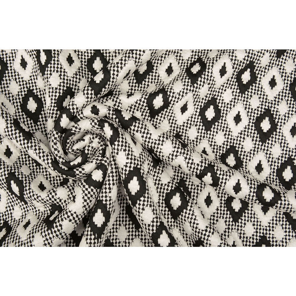 Knitted Jacquard Checkered White-Black - YES Fabrics