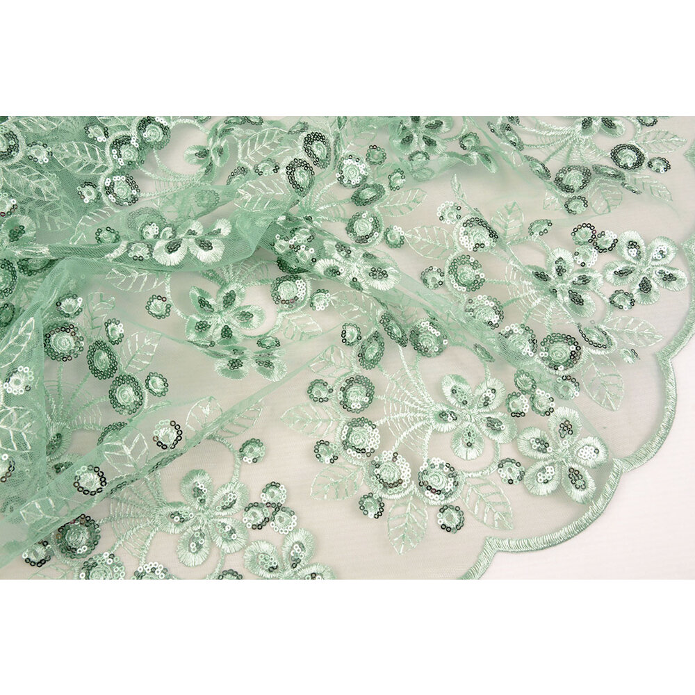 Mesh Embroidered Sequins Rosetta Old Mint Green - YES Fabrics