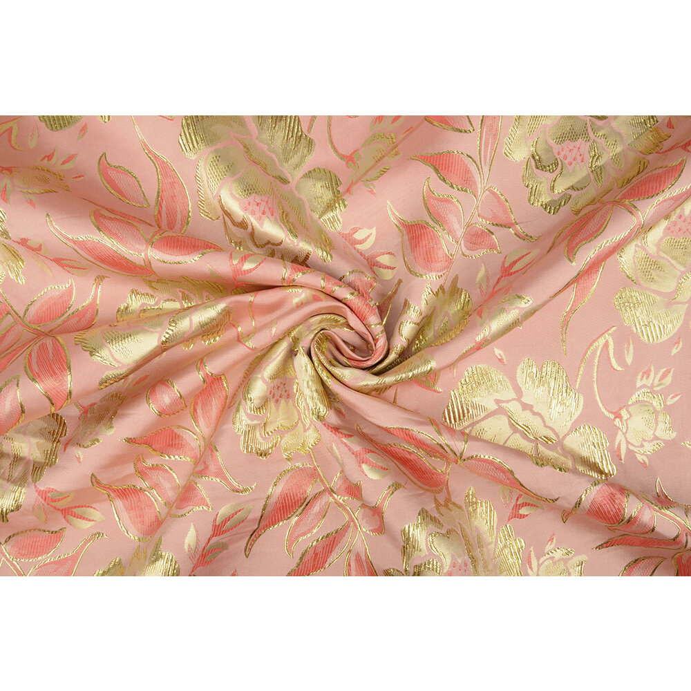Brocade Flowers Ramira Pink-Gold - YES Fabrics