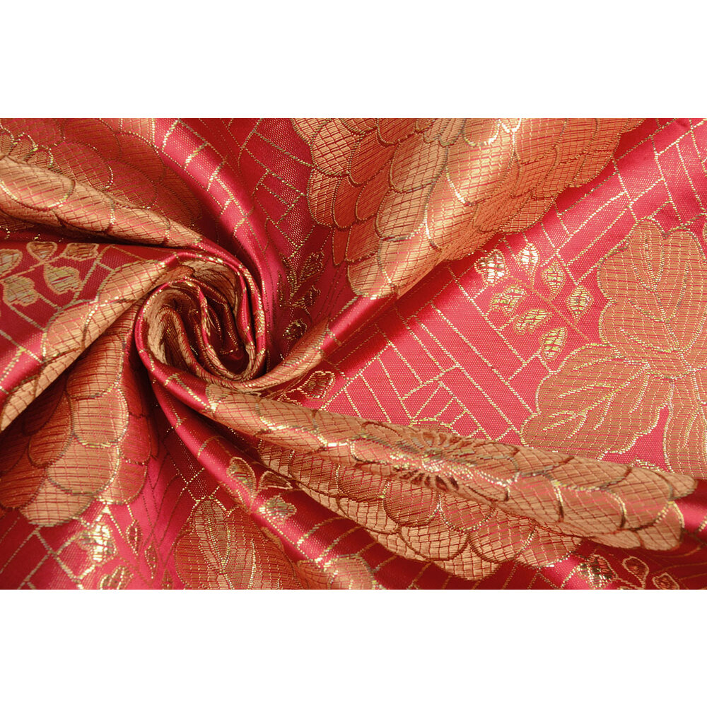 Brocade Flowers Dahlia Wine Red - YES Fabrics
