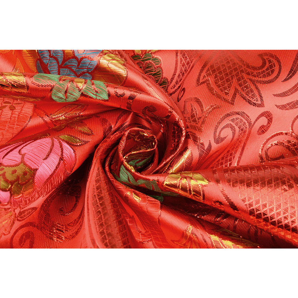 Brocade Flowers Camelia Red - YES Fabrics
