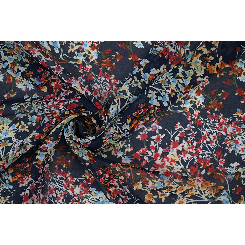 Chiffon Printed Aurelisse Navy - YES Fabrics
