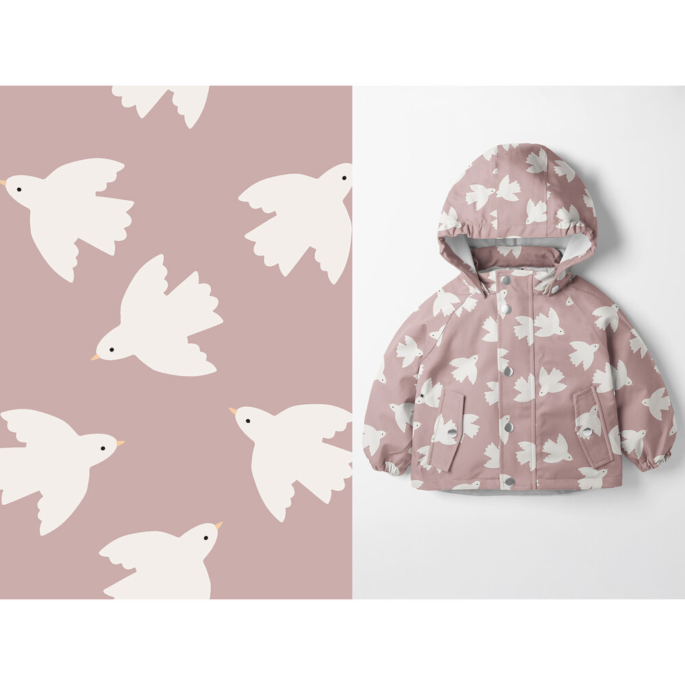 Aqua Protect (waterproof) Birds Pink - YES Fabrics