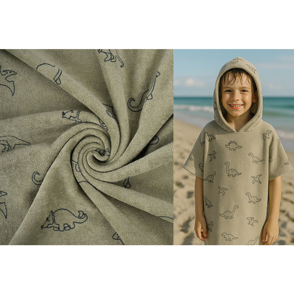 Stretch Terry Cloth Dino's Moss Green - YES Fabrics
