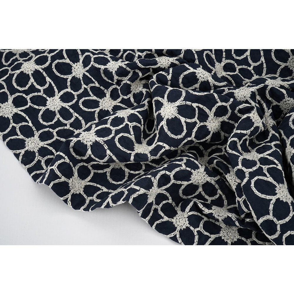 100% Cotton Embroidery Coco Navy - YES Fabrics