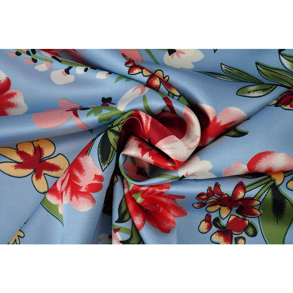 Stretch Satin Printed Flowers Miriam - YES Fabrics