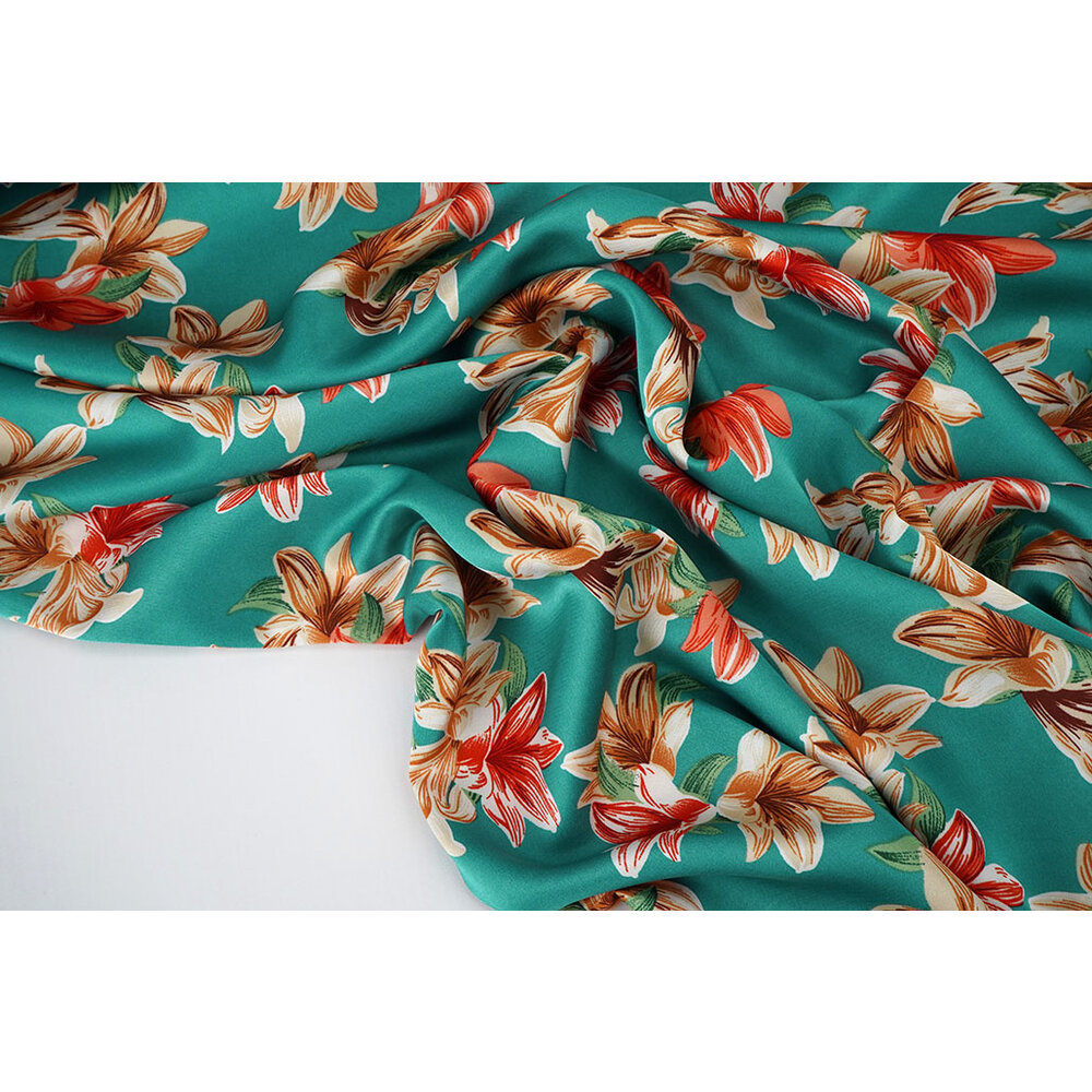 Stretch Satin Printed Flowers Sarah - YES Fabrics
