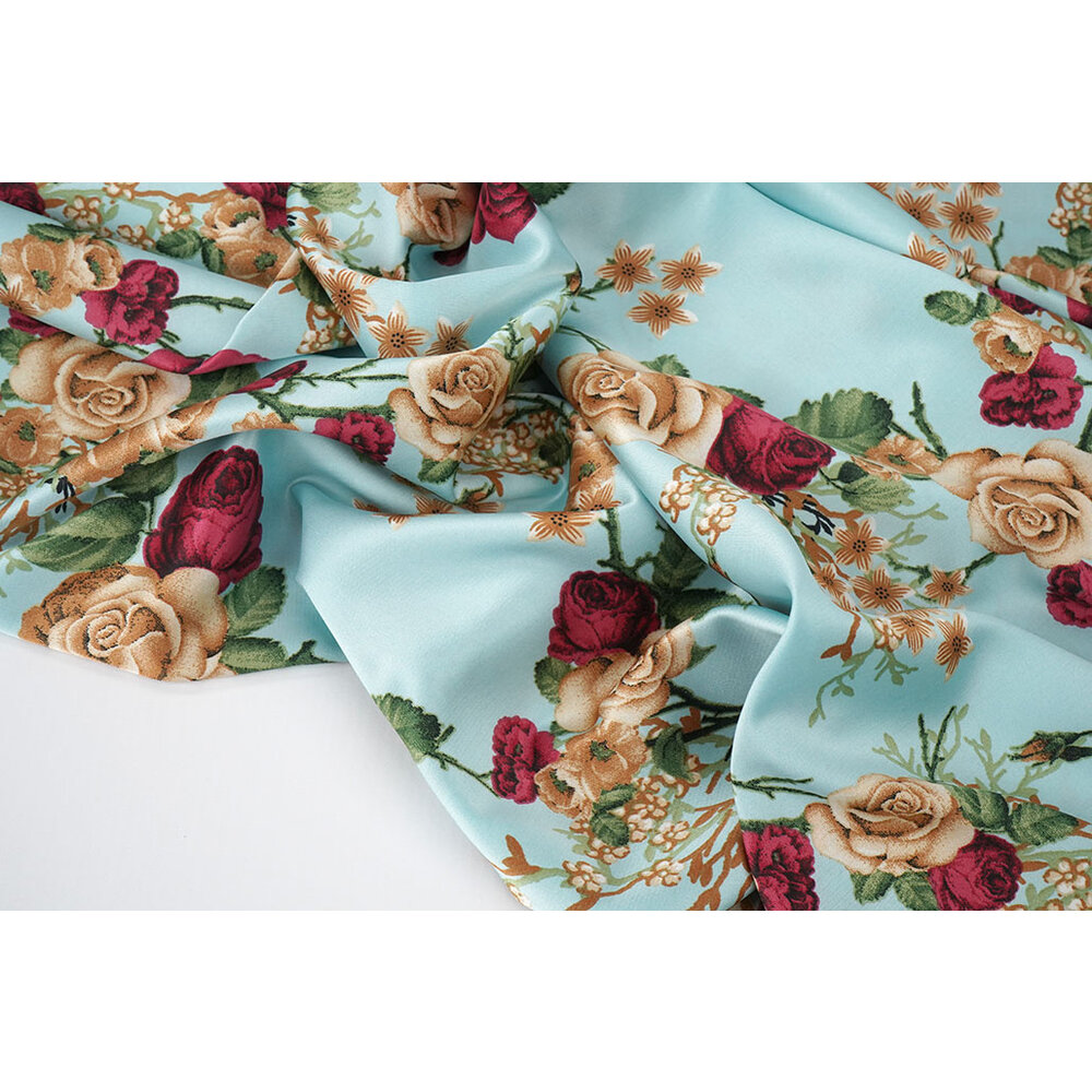 Stretch Satin Printed Flowers Ysabeau - YES Fabrics
