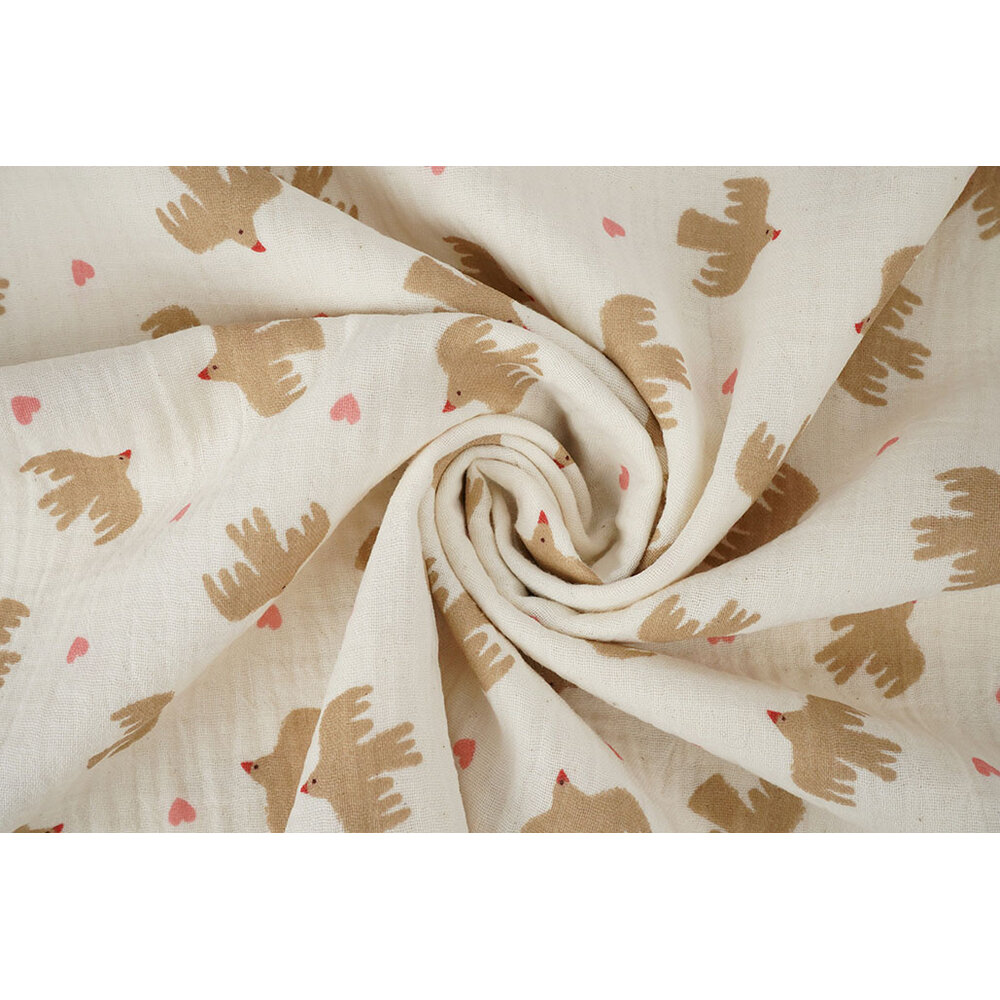 Double Gauze Organic Birds Natural - YES Fabrics