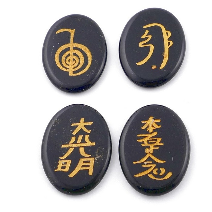 Reiki Symbool Stenen Onyx – 4 cm knuffelsteen met symbool & buideltje ...