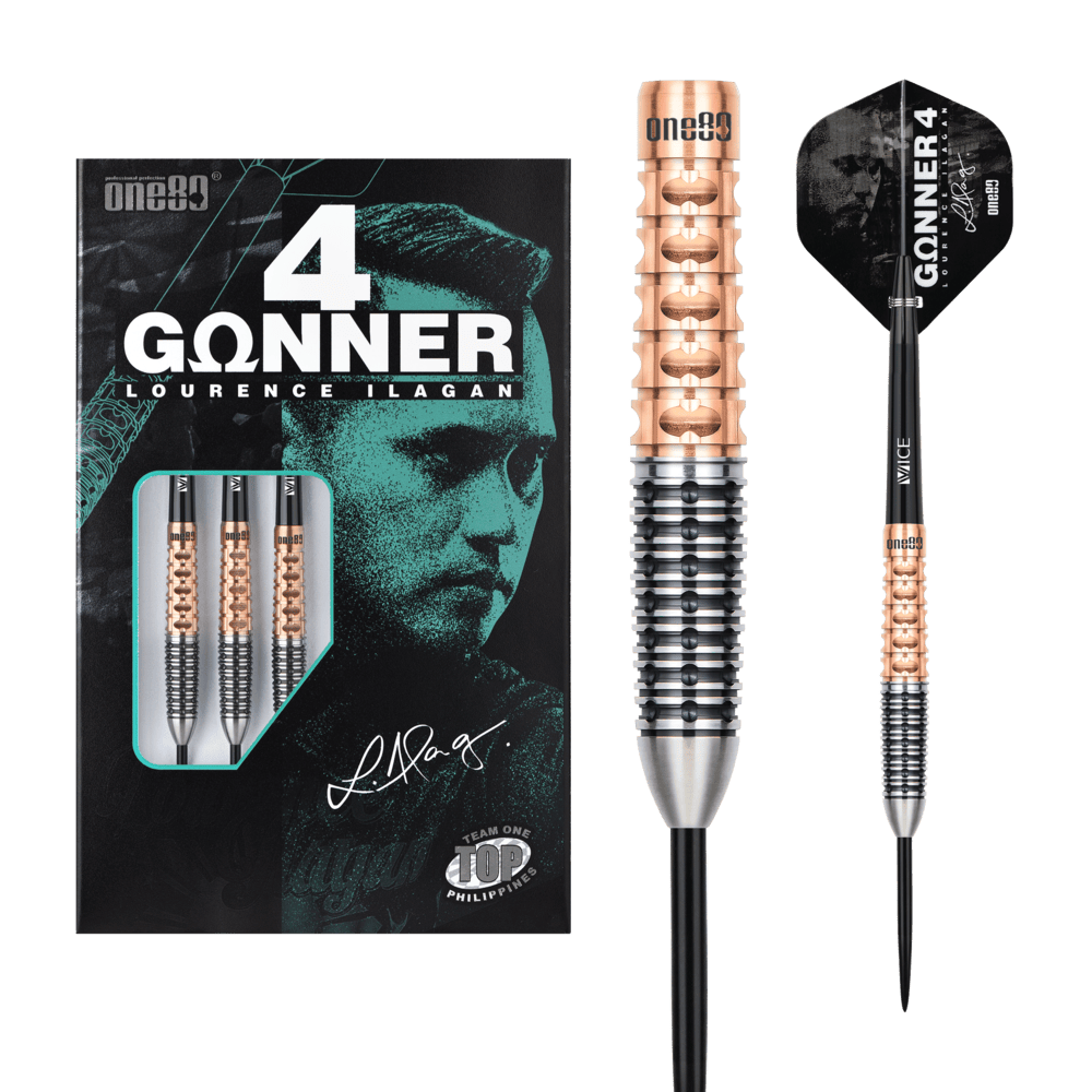 ONE80 Gunner 4 Lourence Ilagan Black Rose Gold 90% Darts - Dartshopper.com