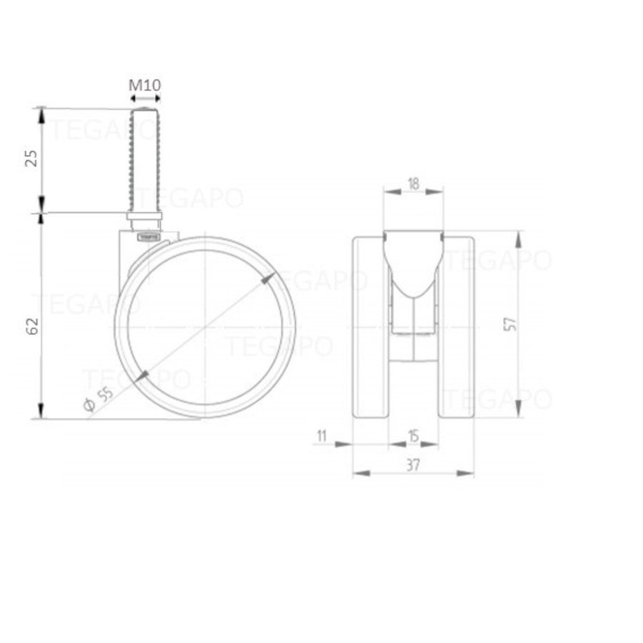 PPPU wiel 55mm bout M10x25 - Wielenzaak.nl